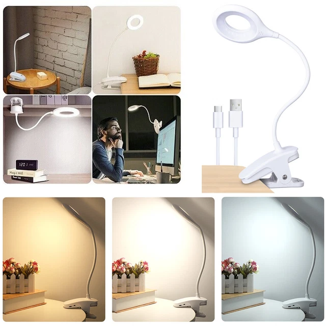 FLEXIBLE CLAMP CLIP On LED Reading Light Table Desk Bed Night Lamp ...