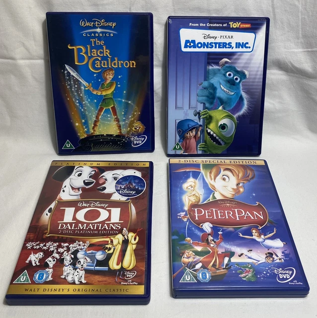 DISNEY DVD PETER Pan, 101 Dalmatians, Black Cauldron, Monster inc DVD ...
