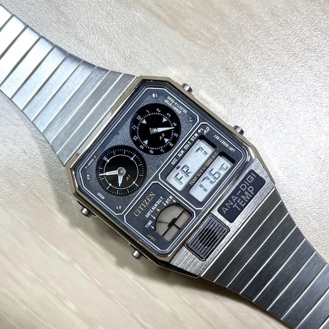 CITIZEN ANA-DIGI TEMP Silver Vintage Watch 80s Retro Digital Analog £ ...