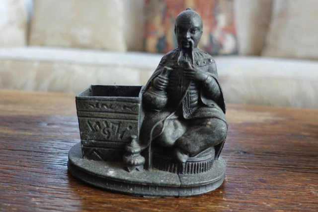 RARE ANTIQUE / Vintage Cast Iron Match Holder - detailed Chinese man ...
