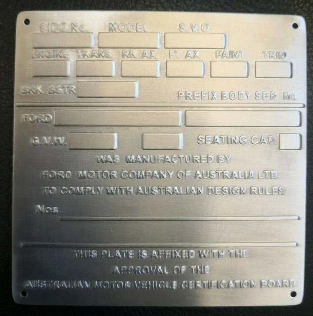 RARE BLANK LIMITED Run Ford Falcon XY GT HO Style Build Plate $305.00 ...
