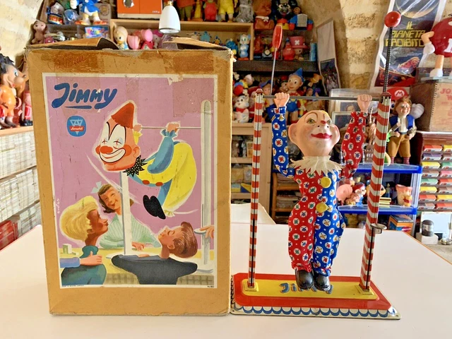 VINTAGE LARGE TIN TOY JIMMY THE CLOWN ARNOLD GERMANY 1950s BOXED ...