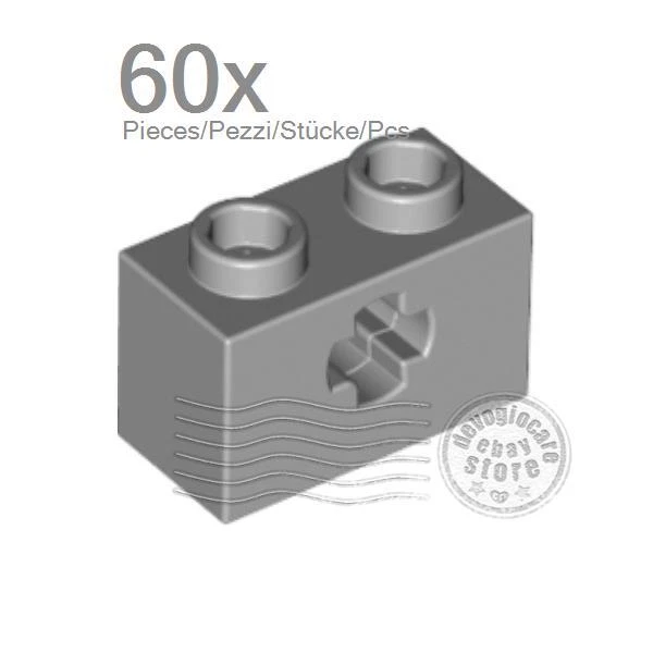 60X LEGO 32064 Technic Brick with Axle Hole 1x2 Light Bluish Gray ...