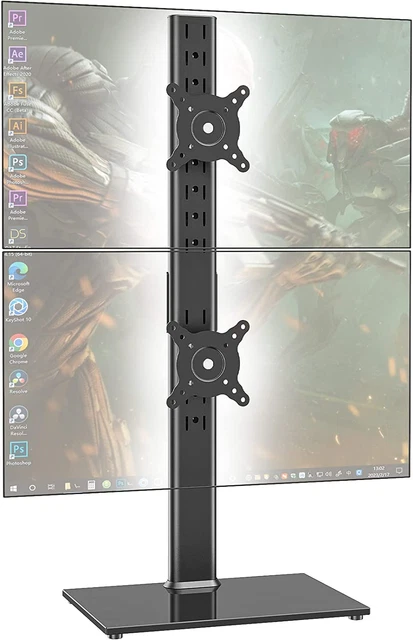 DUAL MONITOR STAND - Vertical Stack Screen Free-Standing Desk Mount Arm ...