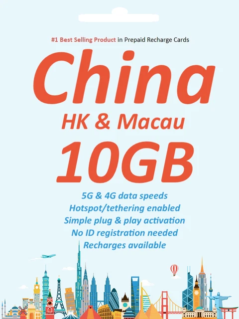 CHINA TRAVEL - 15 Days Prepaid Travel data SIM card 10GB Data incl. HK Macau $30.39 - PicClick CA