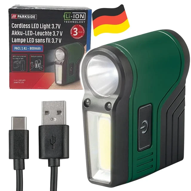 PARKSIDE CORDLESS 2-IN-1 LED Light 3.7V Floodlight /Spotlight & Gesture ...