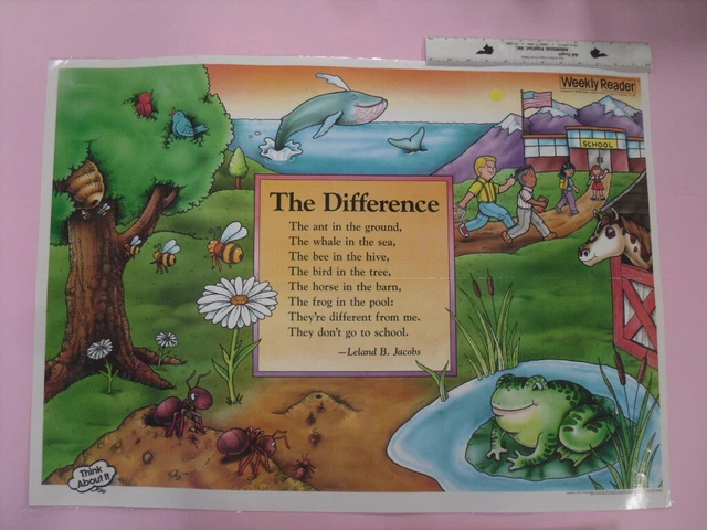 WEEKLY READER &THE Difference" School Poem Poster 80s Classroom Decor £ ...