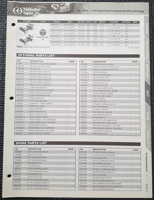 THUNDER TIGER 1:10 Ele Off road Buggy Sparrowhawk XB Parts List ...
