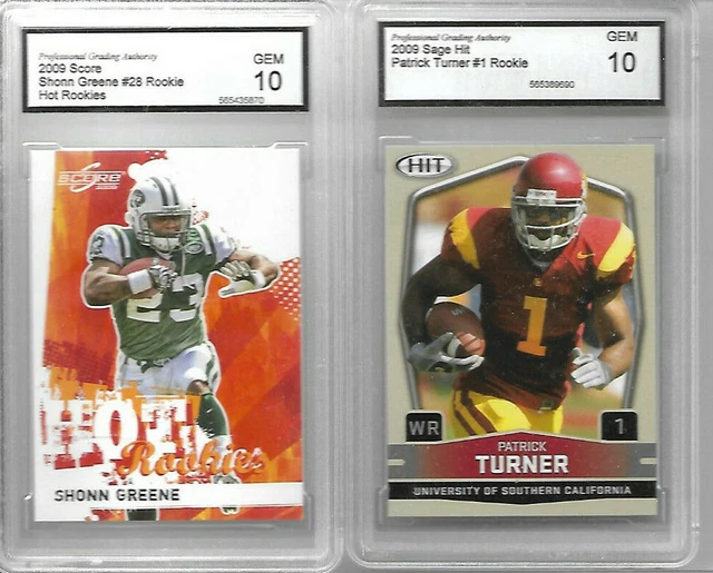 HIT PATRICK TURNER Sc Hot Shonn Greene Jets RCs 2009 grade PGA gemme 10 ...