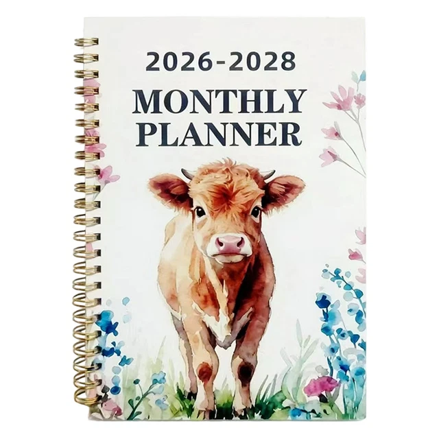 MONTHLY CALENDAR PLANNER 2026-2028 Cow Pattern Journal Agenda 3 Year ...