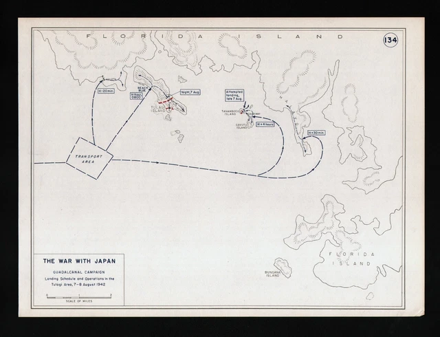 WEST POINT WWII Map War with Japan Battle of Guadalcanal Tulagi Landing ...