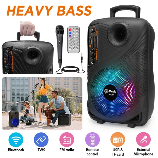 8& PORTABLE BLUETOOTH Party Speaker Subwoofer Heavy Bass Sound System ...