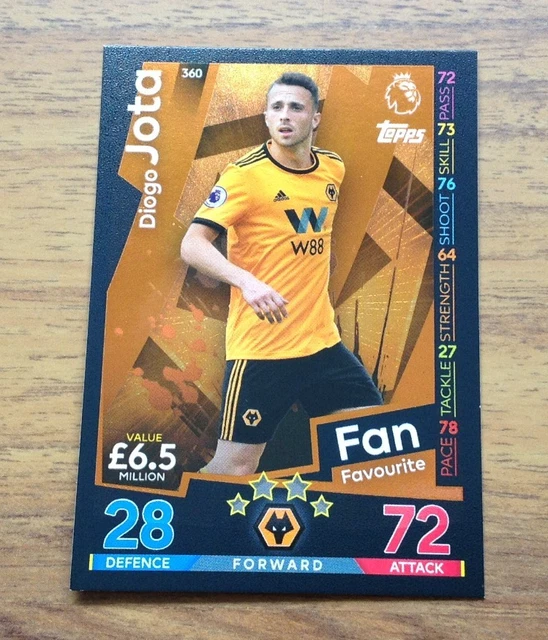 DIOGO JOTA WOLVES 2018/19 TOPPS MATCH ATTACK FAN FAVOURITE CARD #360 ...