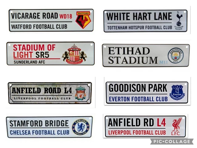 LARGE OFFICIAL PREMIER Football Team Metal Street Stadium Road Signs UK ...