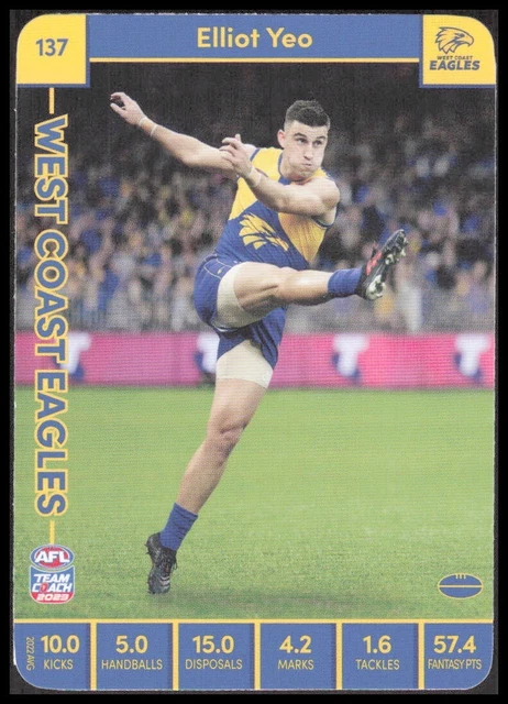 AFL 2023 TEAM Coach West Coast Eagles Elliot Yeo 137 6 Football Sport ...
