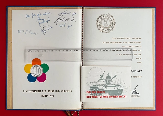 DDR URKUNDE MAPPE FDJ NVA mit Generalmajor Unterschriften Berlin 1973 ...