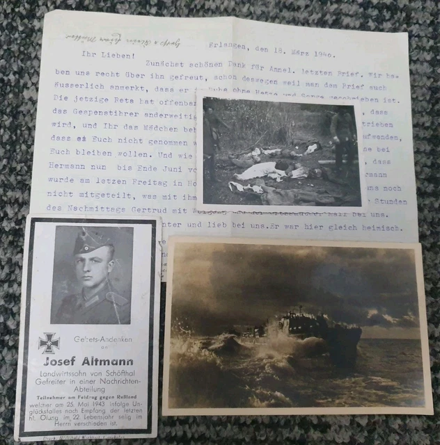 ORIGINAL GERMAN WW2 Lot soldiers death Card + Photo+ Letter+postkarte £ ...