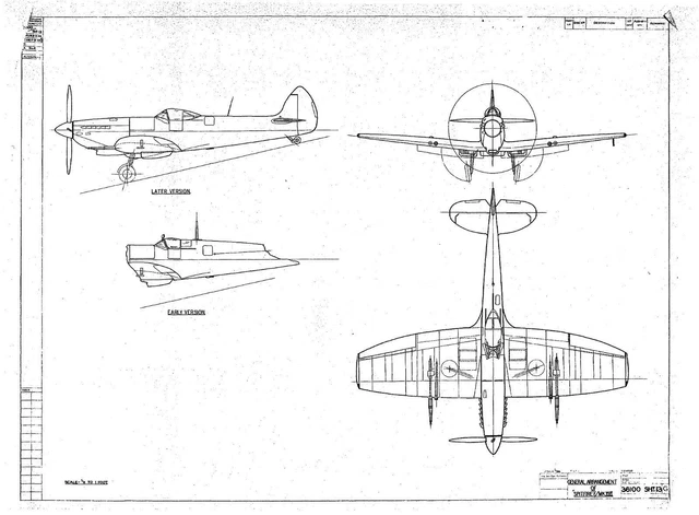 WW2 SPITFIRE FIGHTER PLANE BLUEPRINT PLANS RARE DRAWINGS period archive ...
