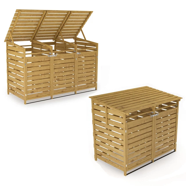 GARDEN DOUBLE/TRIPLE WHEELIE Bin Store Wooden Storage Shed Dustbin ...