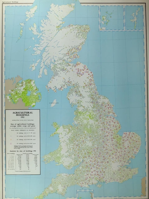 VINTAGE LARGE MAP of BRITAIN AGRICULTURAL HOLDINGS 1955 CROPS GRASSES £ ...