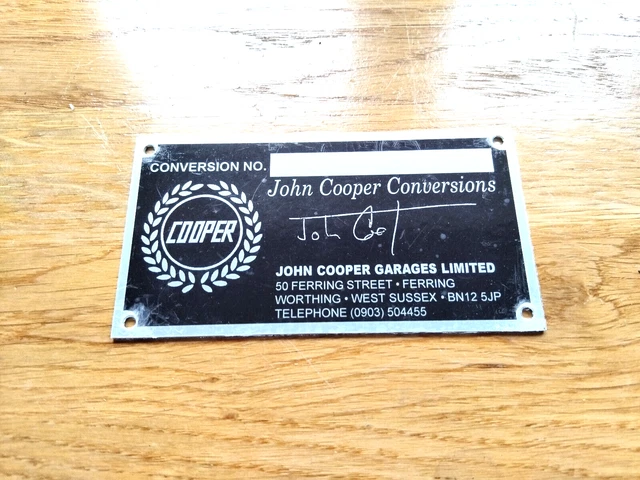 CLASSIC MINI JOHN Cooper Garages S Works Blank Conversion Plate Nos ...