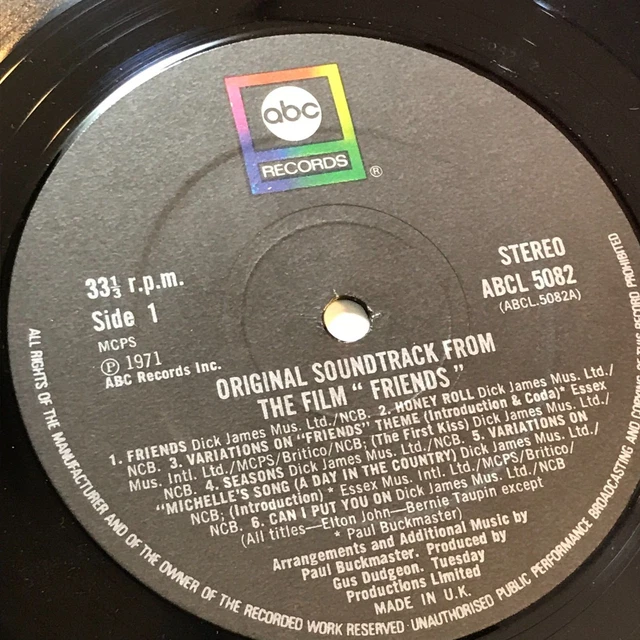 ELTON JOHN FRIENDS 1971 UK vinyl LP Bernie Taupin film soundtrack ...