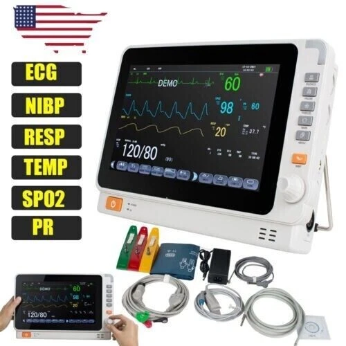 10 MULTI-PARAMETER PATIENT Monitor - ECG NIBP RESP TEMP SPO2 PR /USA ...