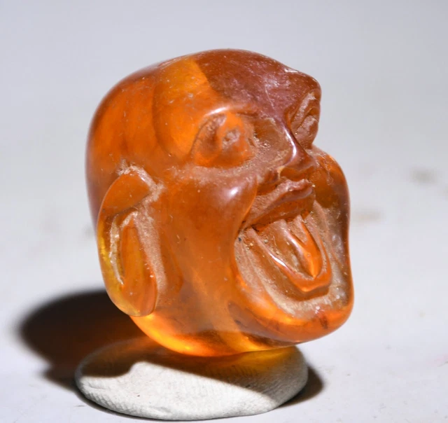 1.2& OLD CHINESE Red Amber Feng Shui Eighteen Arhat Head Pendant C15 ...