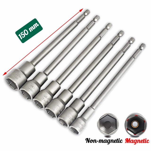 150MM LONG MAGNETIC Hex Bit Set 5 -19mm Metric Impact Driver Drill ...