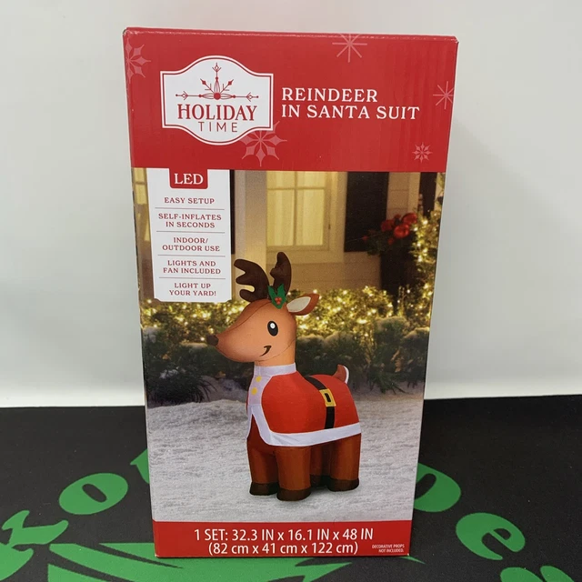 4 FT CHRISTMAS Inflatable Reindeer In Santa Suit LED Lights Holiday ...