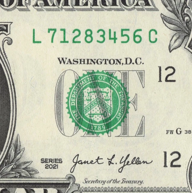 BROKEN LADDER FANCY Serial Number One Dollar Bill L71283456C FW CU £19. ...