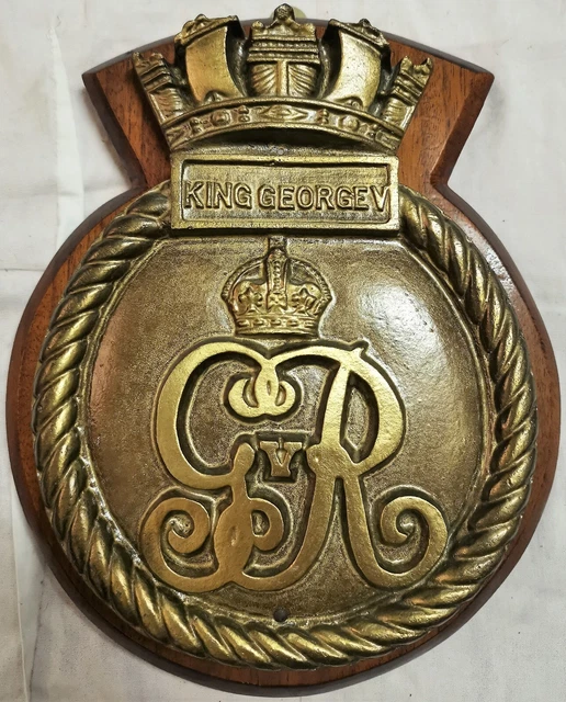 HMS KING GEORGE V - Solid Bronze Ship Crest – Mahogany Mount, 1.642kg ...