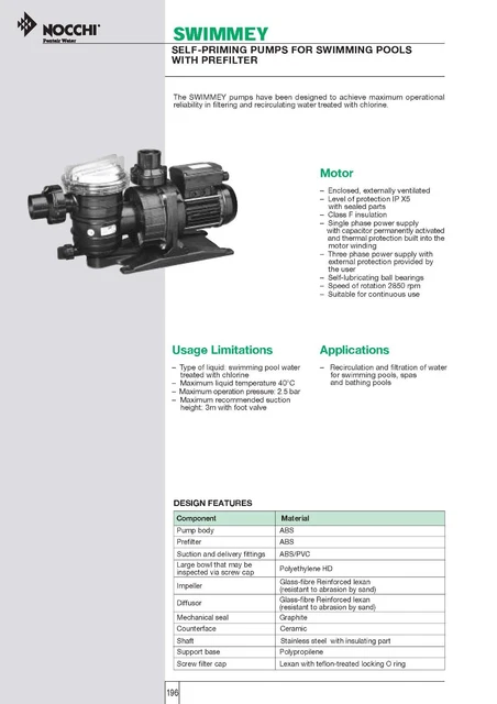 PENTAIR NOCCHI SWIMMEY 33M Swimming Pool Pump 230v - 550 LPM - 014-040 ...