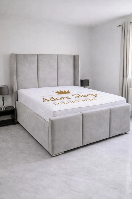 MODERN LUXURY VELVET New York Lined Panel Bed With/Without Ottoman Gas ...