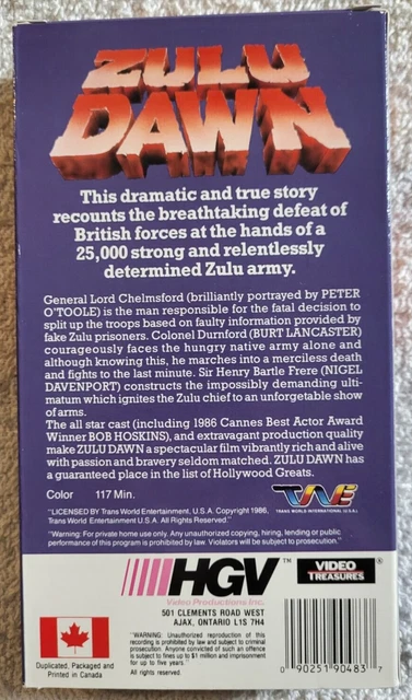 ZULU DAWN VHS - Burt Lancaster Peter O'Toole Sir John Mills $17.98 ...