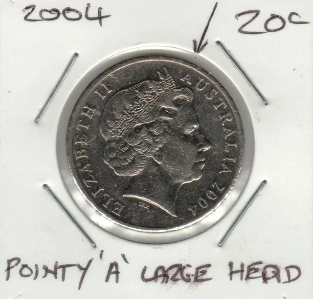 AUSTRALIAN 2004, 20 Cent coin, Large head with pointy Ä variety .Circ ...
