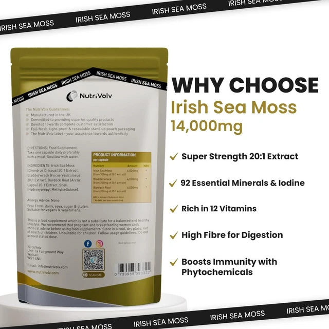 IRISH SEA MOSS, Bladderwrack & Burdock Root Complex 120 count (Pack of ...