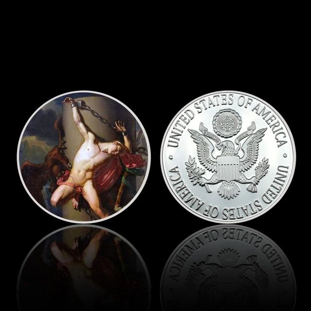 GREEK MYTHOLOGY PROMETHEUS Silver Challenge Coin Received Punishment ...
