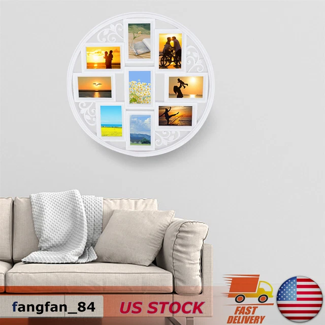 MULTI-PHOTO COLLAGE PICTURE Round White Frame Holds 9 Photos 4 X 6 In ...
