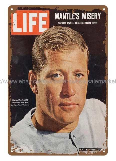 1965 BASEBALL LIFE Magazine with Mickey Mantle metal tin sign office ...