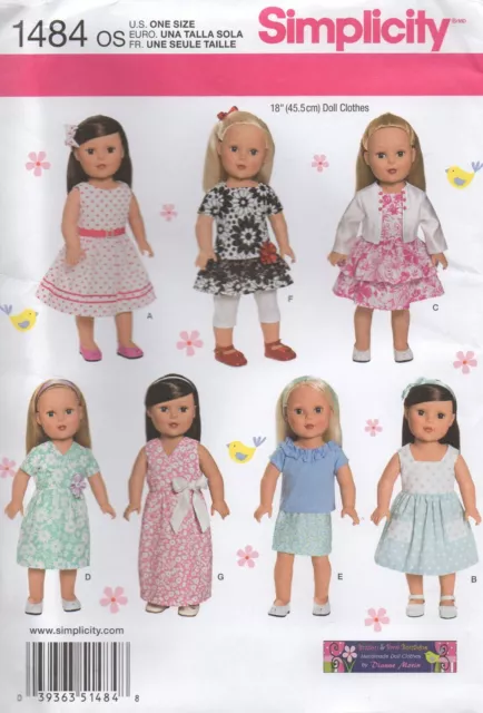 SIMPLICITY SEWING PATTERN 1484 Doll Clothes Dresses Jacket Leggings for ... SIMPLICITY SEWING PATTERN 1484 Doll Clothes Dresses Jacket Leggings for ...