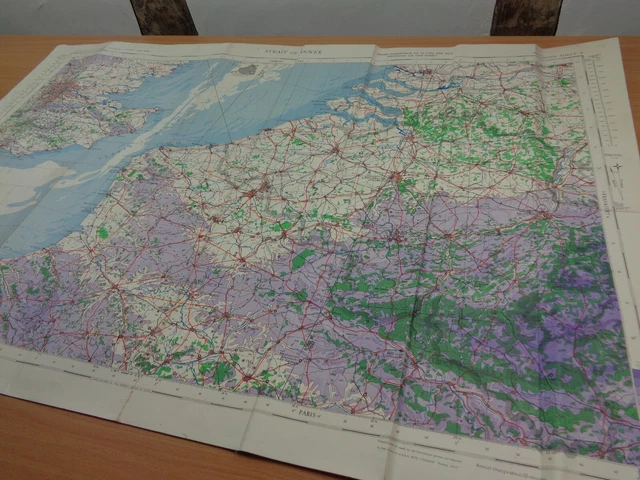 WW2 RAF MAP "STRAIT of DOVER" (ARNHEM, NIJMEGEN, BASTOGNE) with BOMBING ...