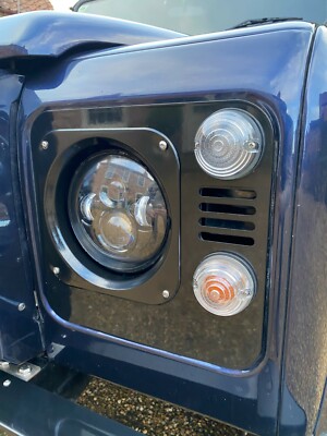 GLOSS BLACK FRONT Head Light Surrounds Pair W/ Inserts fits Land Rover ...