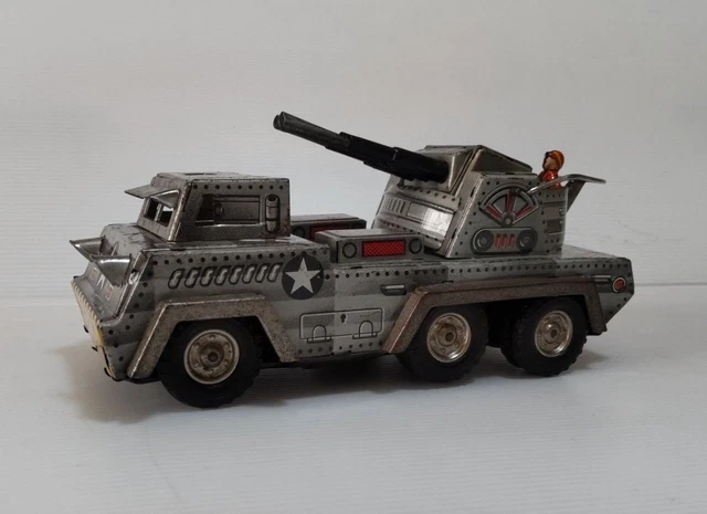 SANKEI GANGU TANK Armored Car 3-Barrel GHalf Track Tin Toy Need repair ...