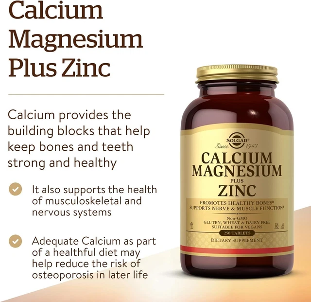 SOLGAR CALCIUM MAGNESIUM Plus Zinc Tablets - Pack Of 250 count (Pack of ...