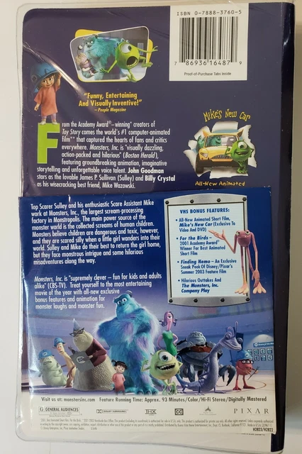 MONSTERS INC VHS 2002 Clamshell With CD Rom (Pinball Panic) on Rear £13 ...