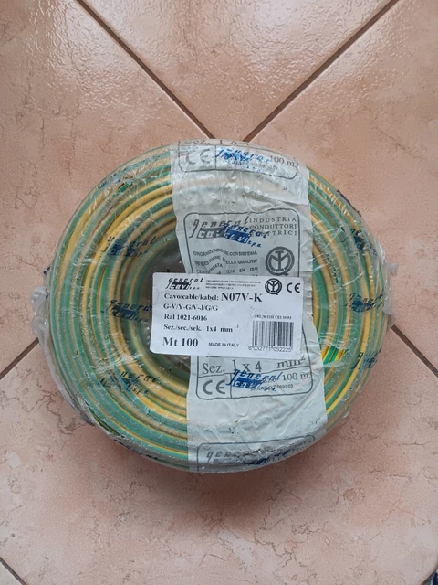 FILO CAVO ELETTRICO Unipolare Cordina Giallo-Verde 1x4mm FS17 100 Metri ...