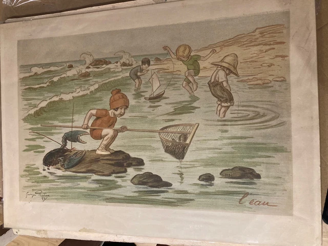 MENU 23/09/1923 CHROMOLITHOGRAPHIE Georges Redon, L eau..FouqueT s etc ...