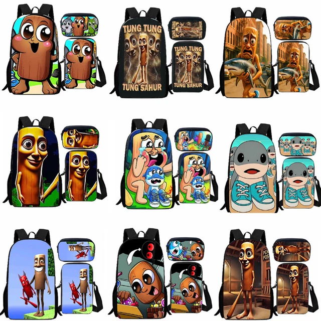 COSPLAY ITALIAN BRAINROT Tung Tung Sahur Kids Backpack Schoolbag ...