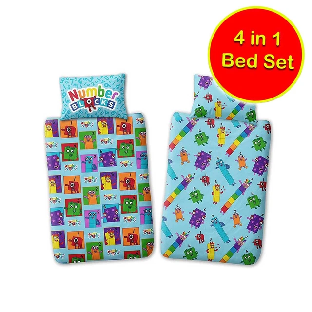 MEET THE NUMBER Blocks Toddler 4-in-1 Bedding Set Junior Quilt + Pillow ...